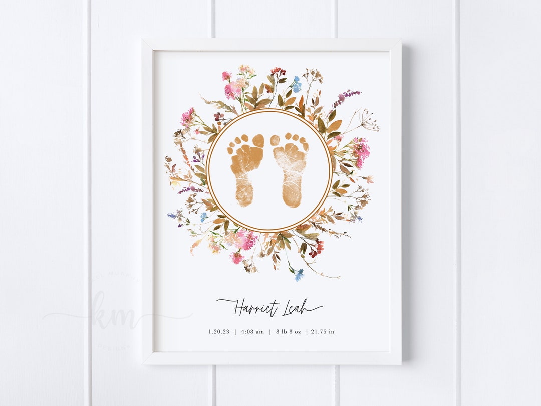 Baby Footprint Art, Newborn Footprints, Boho Nursery Wall Art, Custom ...