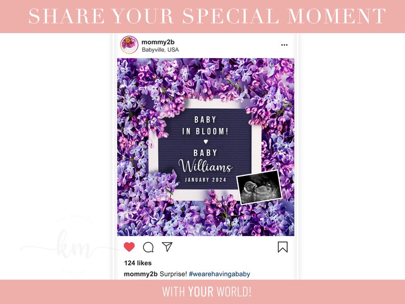 Lilac Flowers Pregnancy Announcement Digital, Baby in Bloom, Customized ...