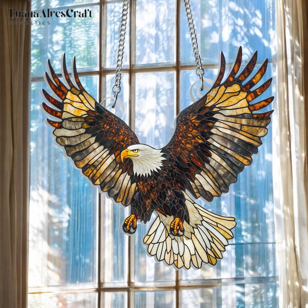Eagle Suncatcher Hanging Sign, Bald Eagle Window Hanging, Patriotic ...