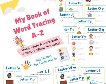 A–Z Word Tracing Practice Book: Trace, Learn & Write With 4 Picture ...