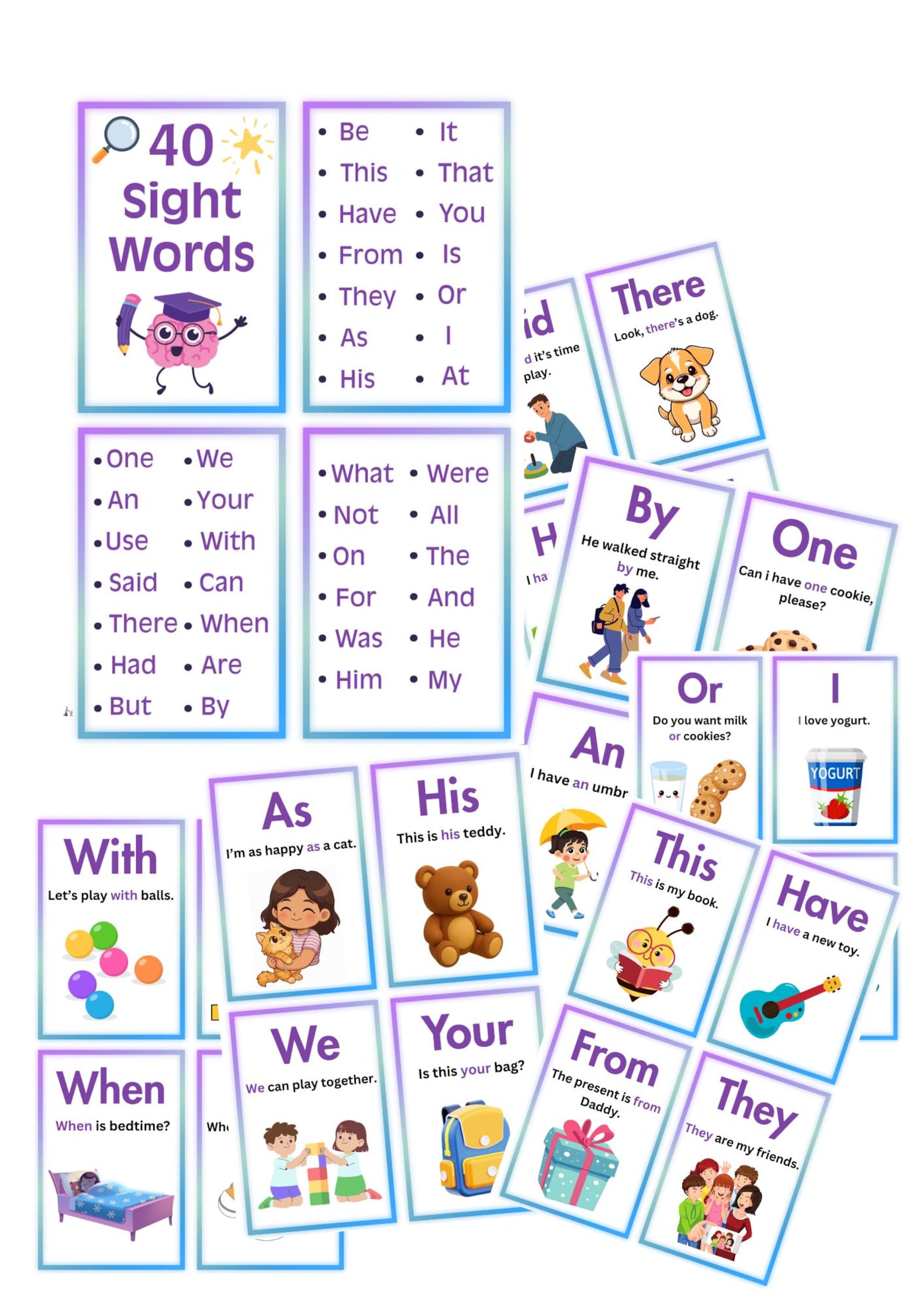 Sight Words Learning Cards – Printable | 40 Word Flashcards With ...