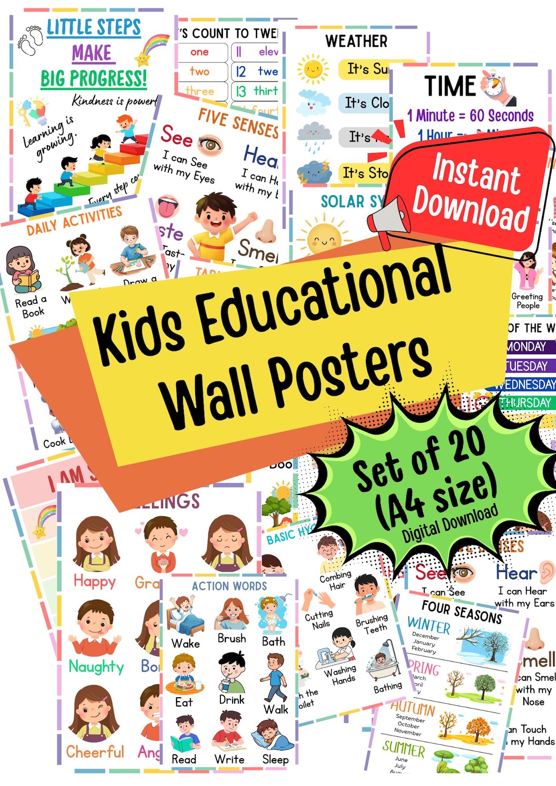 Kids Educational Wall Posters (set of 20) | Digital A4 Size Wallpaper ...