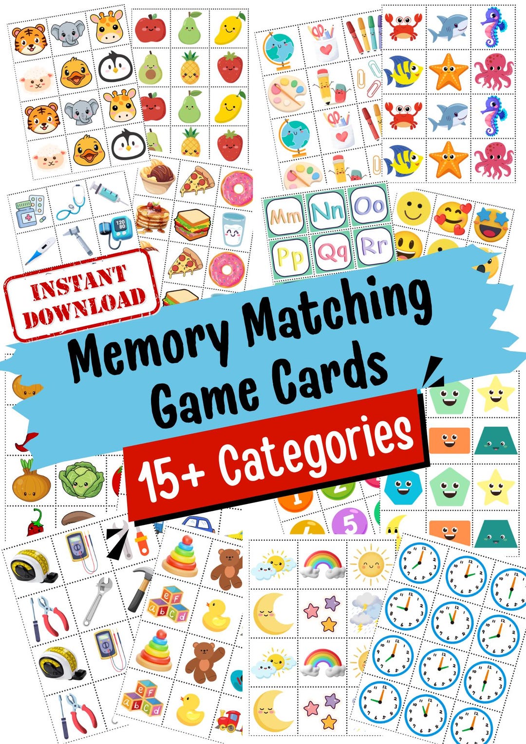 Kids Memory Matching Game Cards | Educational Memory Game for Preschool ...