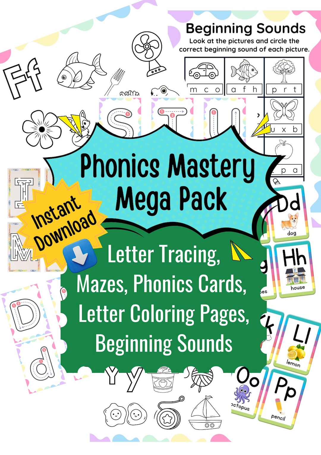 Phonics Mastery Mega Pack: Tracing, Mazes, Reading Cards, Letter ...