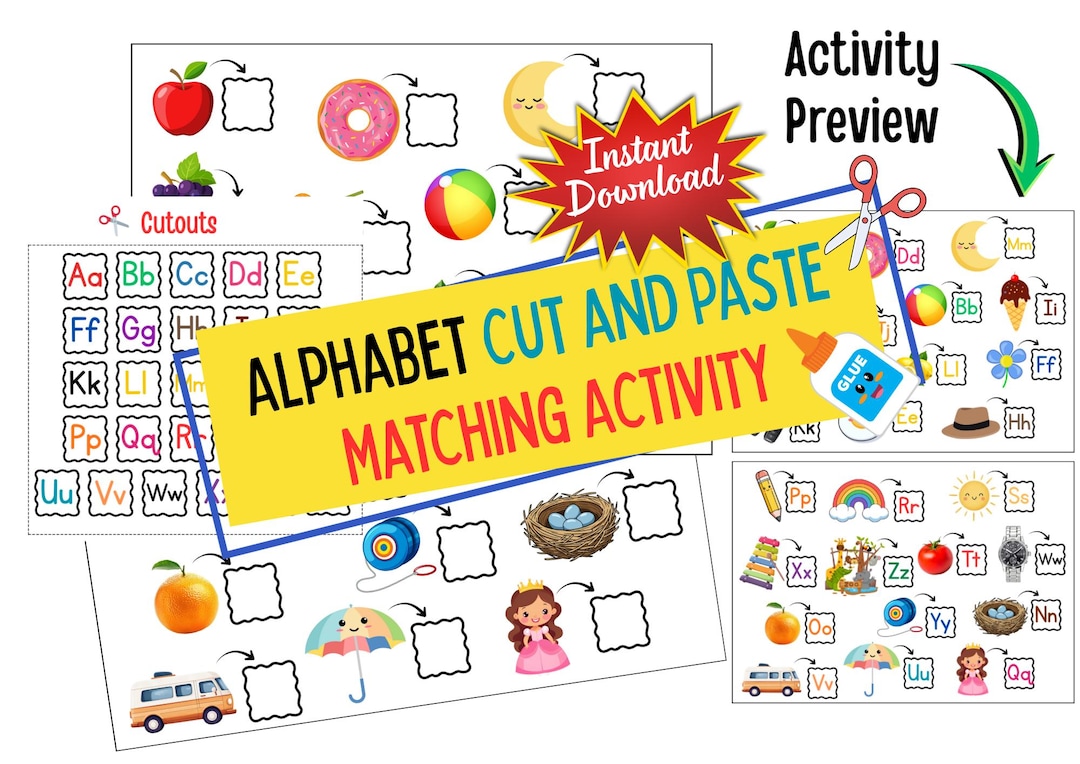 Alphabet Cut and Paste Matching Activity | Phonics Learning | Beginning ...