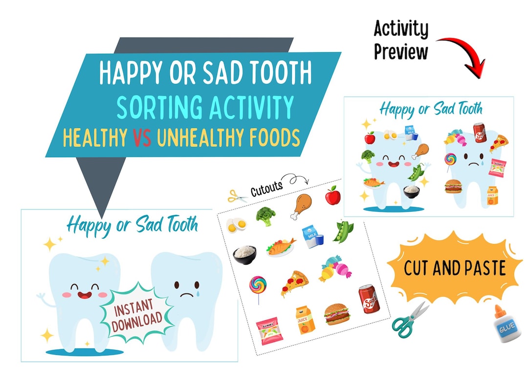 Happy or Sad Tooth Sorting Activity| Dental Health Kids Cut & Paste ...