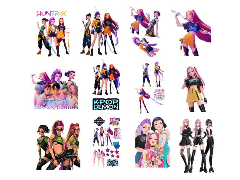 Huntrix Kpop Demon Hunters Png Bundle, Kpop Idol Group Png Design, Girl ...