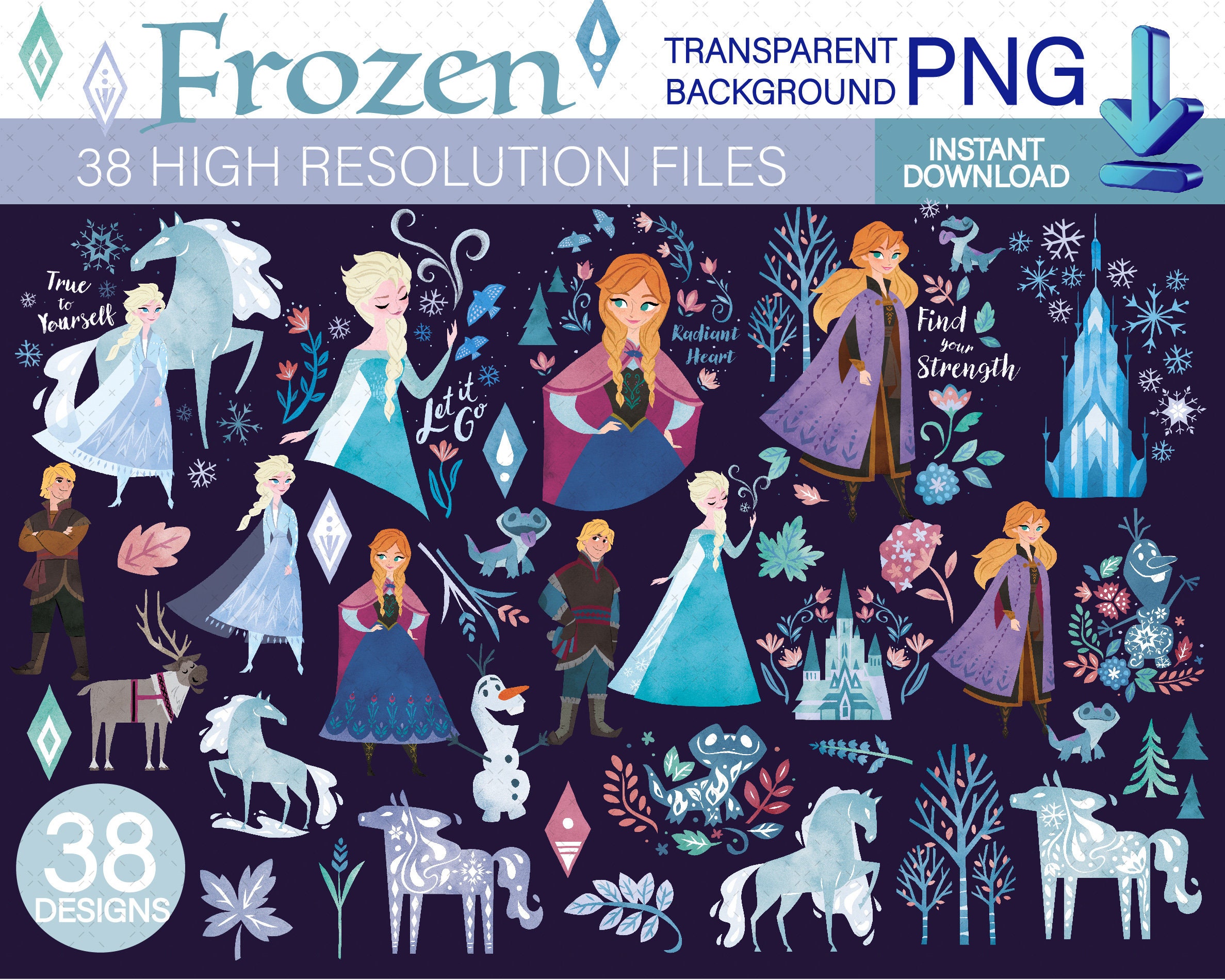 38 Frozen PNG Clip Art Designs With Transparent Background 300 - Etsy UK