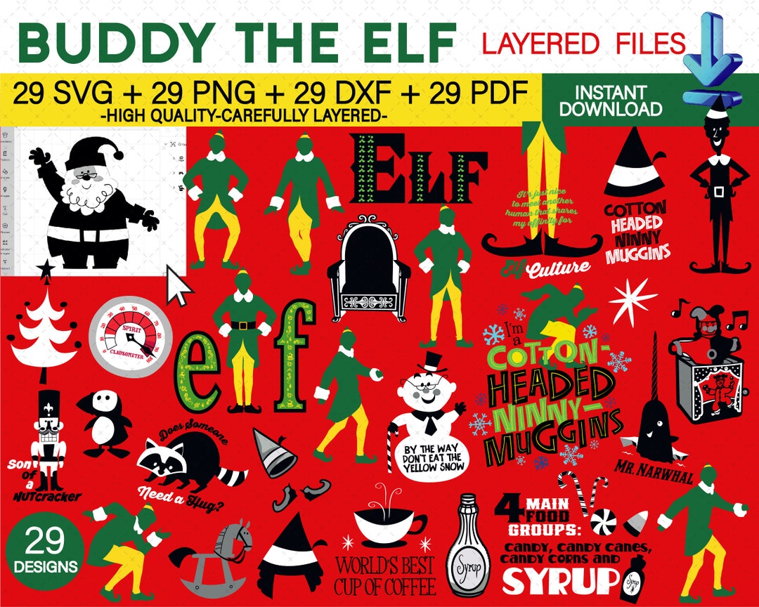 29 Buddy Elf Designs. Layered Svg Transparent Background Png - Etsy
