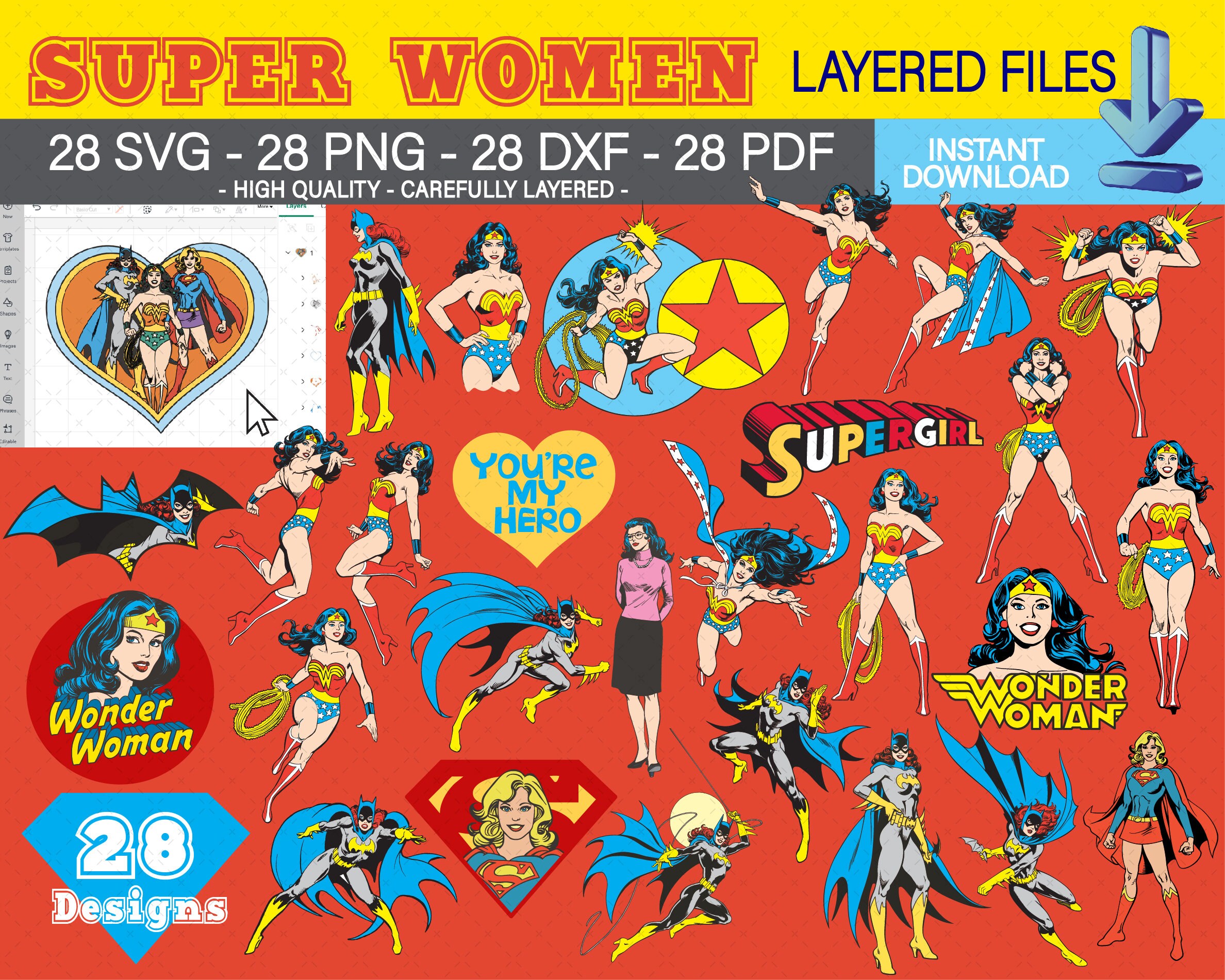 28 Super Women Designs. Layered SVG Transparent Background - Etsy