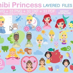 33 Chibi Princesses Designs. Layered Svg, Transparent Background Png ...