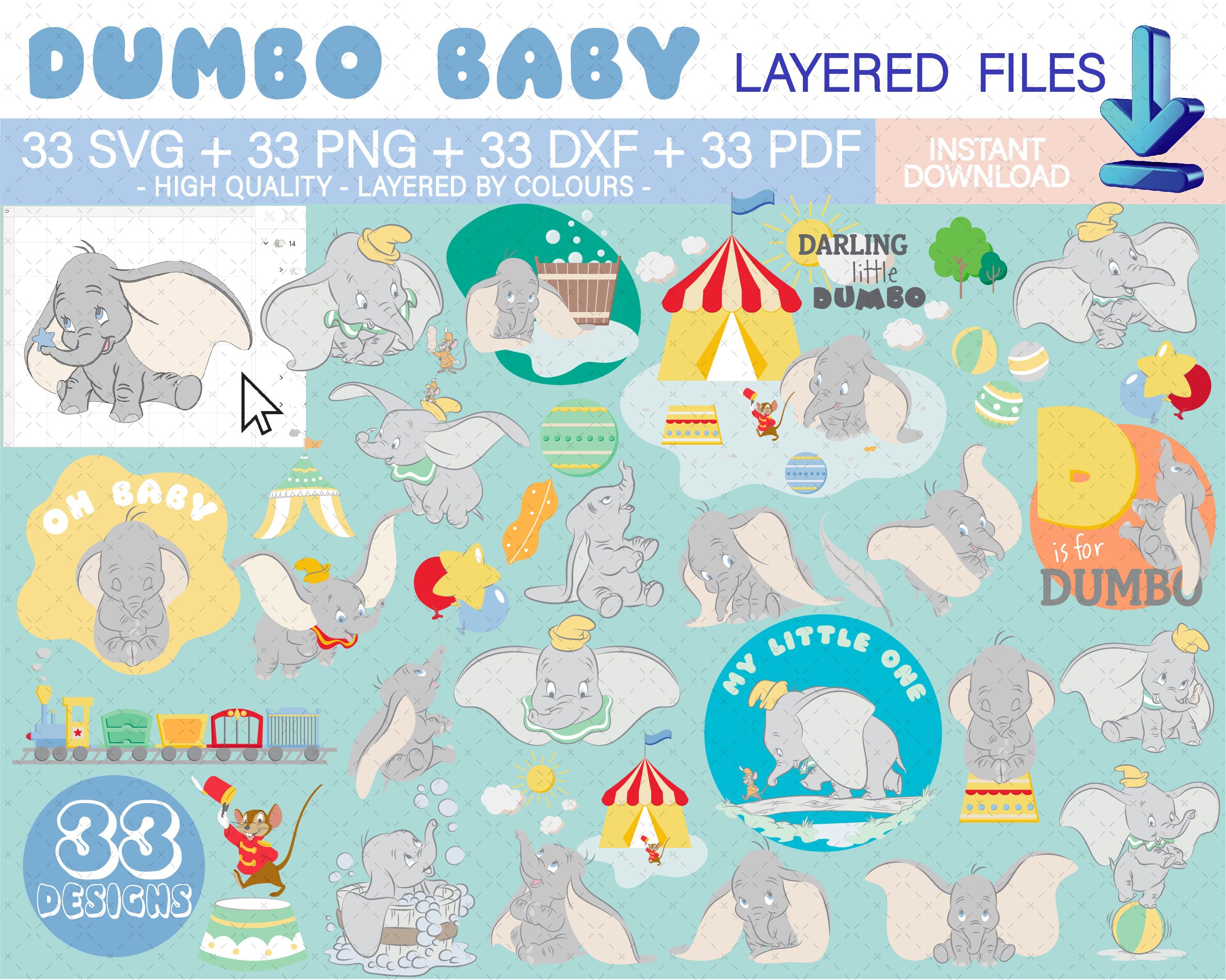 33 Baby Dumbo Designs. Layered Svg Transparent Background - Etsy