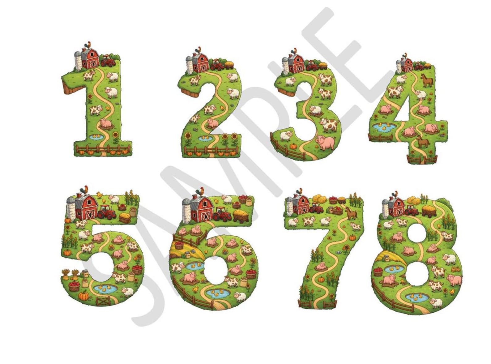 Farm Animal 10 Numbers Clipart PNG , Farmhouse Sublimation Digital File ...