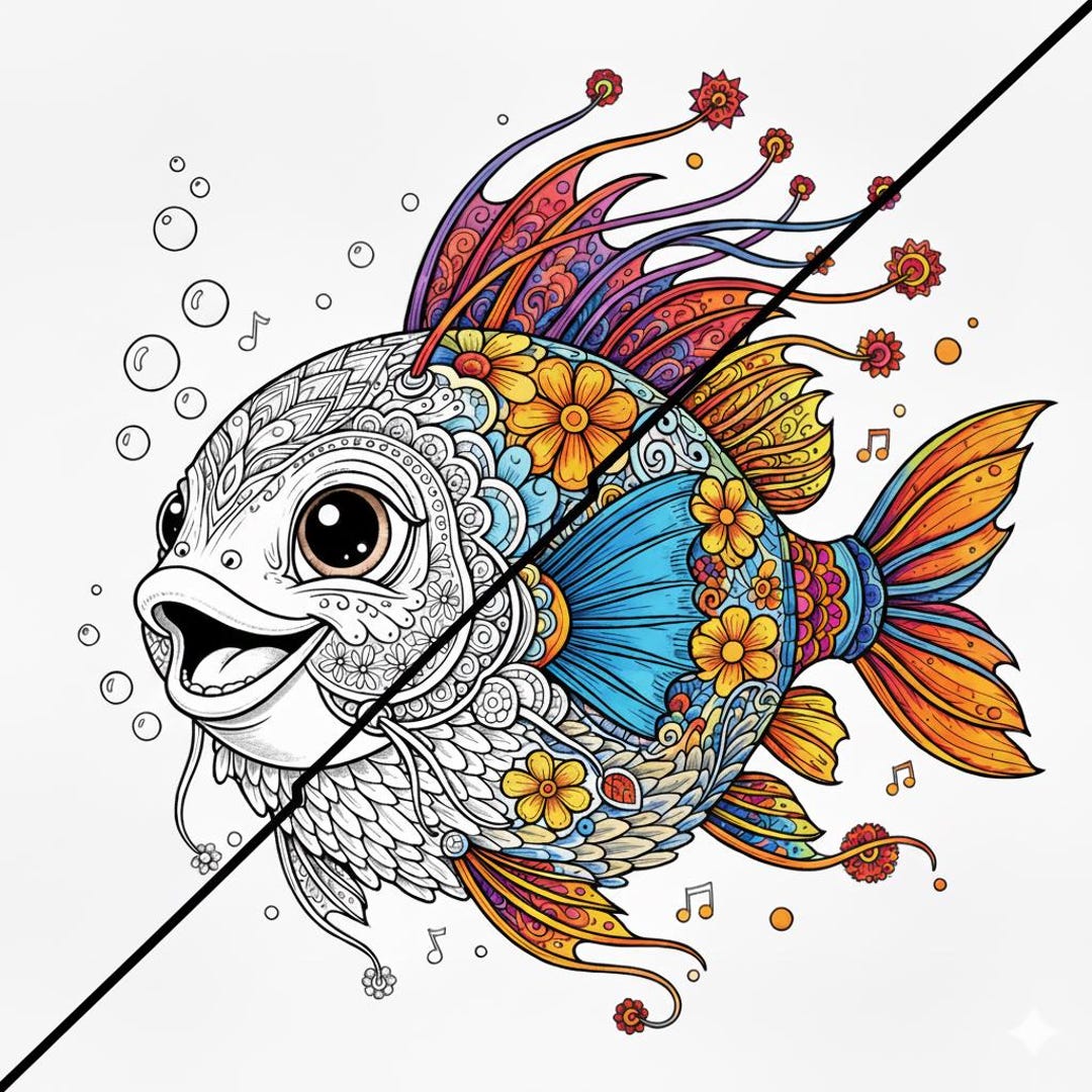 Printable Fantasy Fish Coloring Page, Sea Life Line Art, Zen Ocean ...