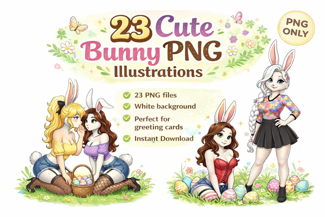 Cute Easter Bunny Girl PNG, Digital Graphics Crafts, Stylish Rabbit ...