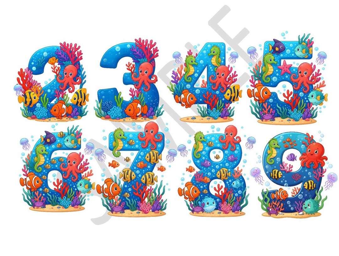 Mermaid 10 Numbers PNG Set Ocean Sublimation Font Digits for Kids ...