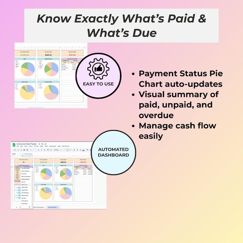 Invoice Tracker, Automated Client Manager Excel Google Sheets Template ...