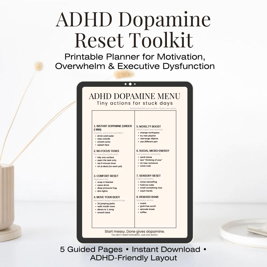 ADHD Planner Printable, Dopamine Reset Toolkit (PDF Download A4/A5/US ...