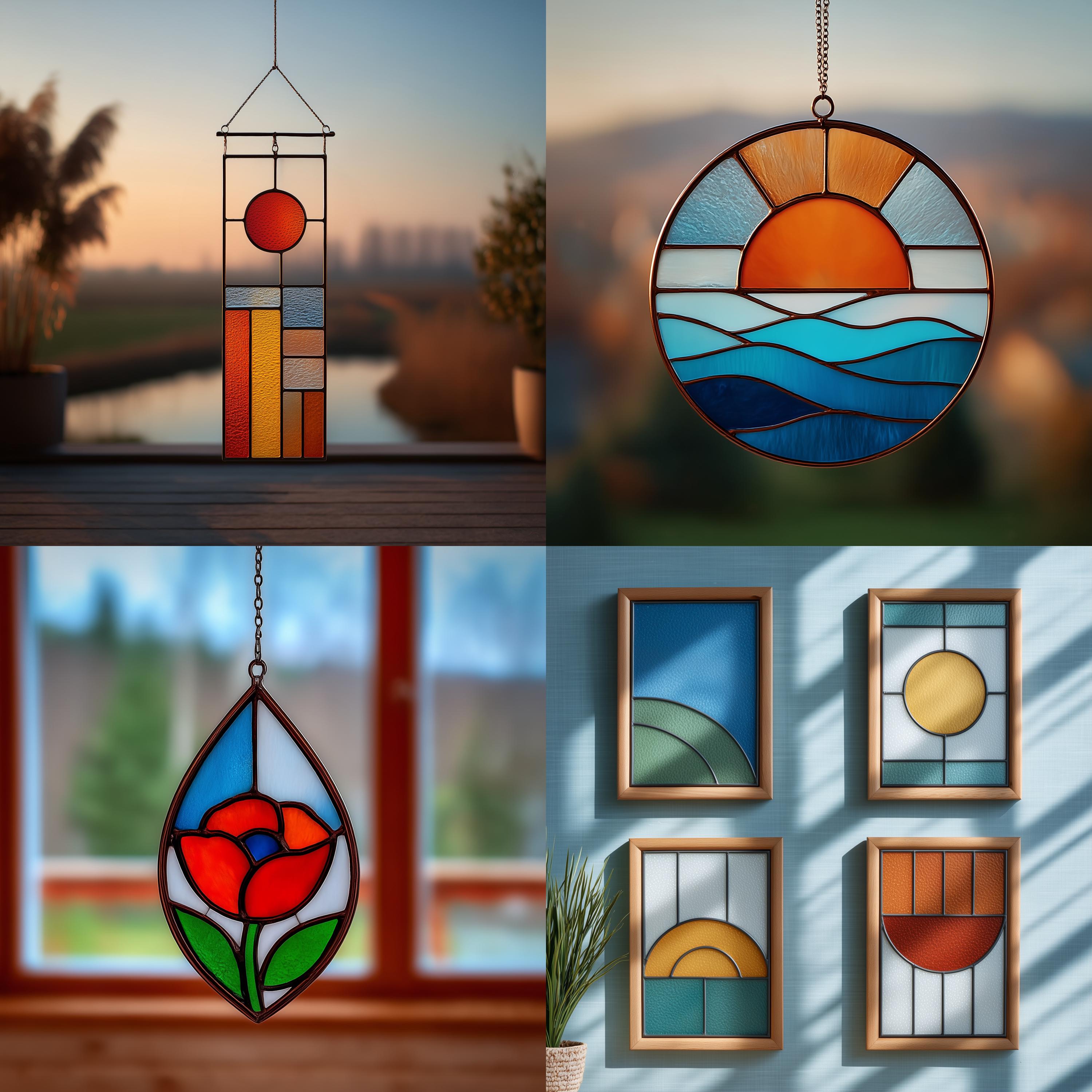 Stained Glass Pattern Sun & Sea PDF : Suncatcher Template, Beach ...