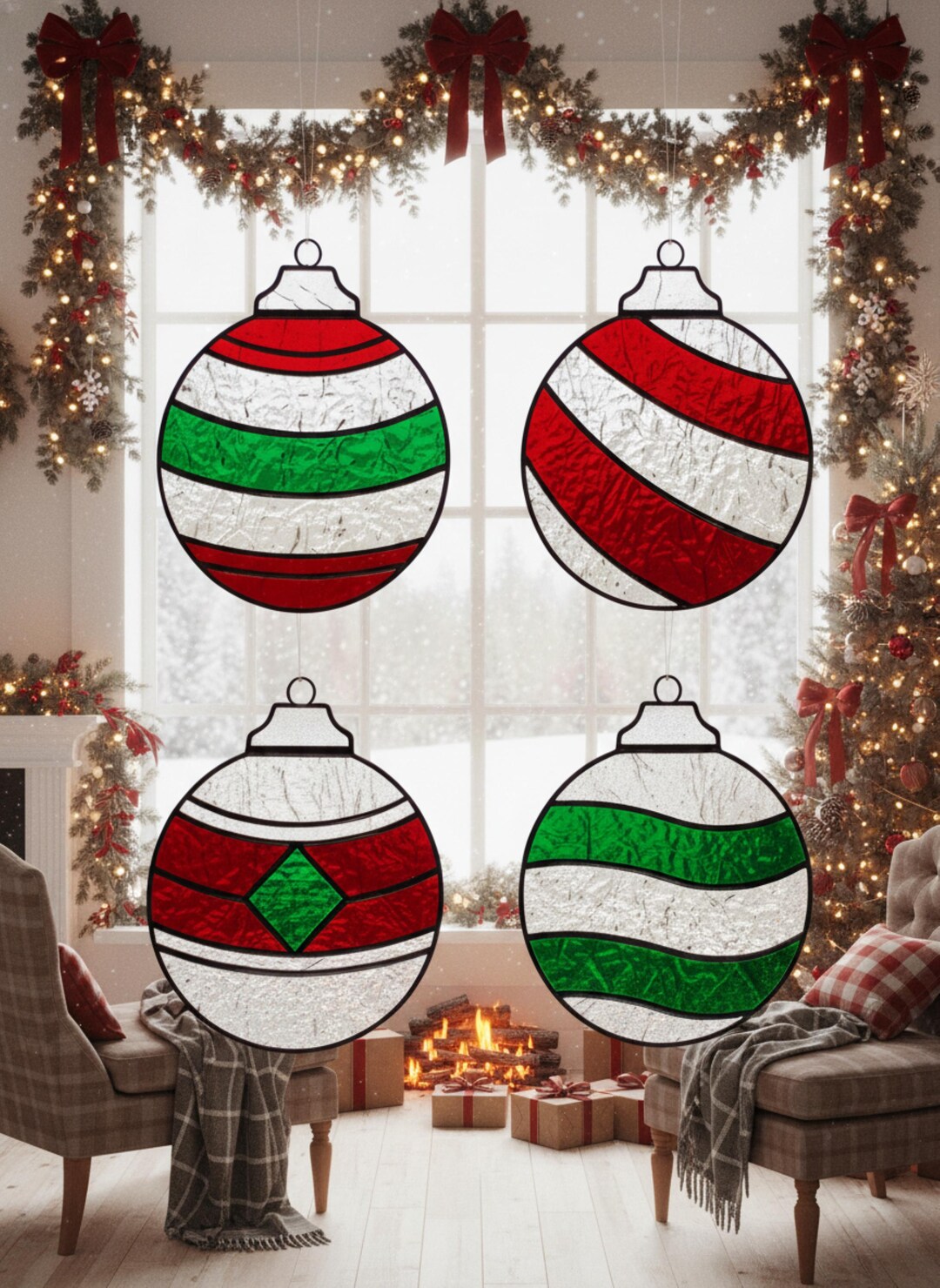 Stained Glass Patterns 4 Christmas Baubles PDF - Xmas Ornament ...