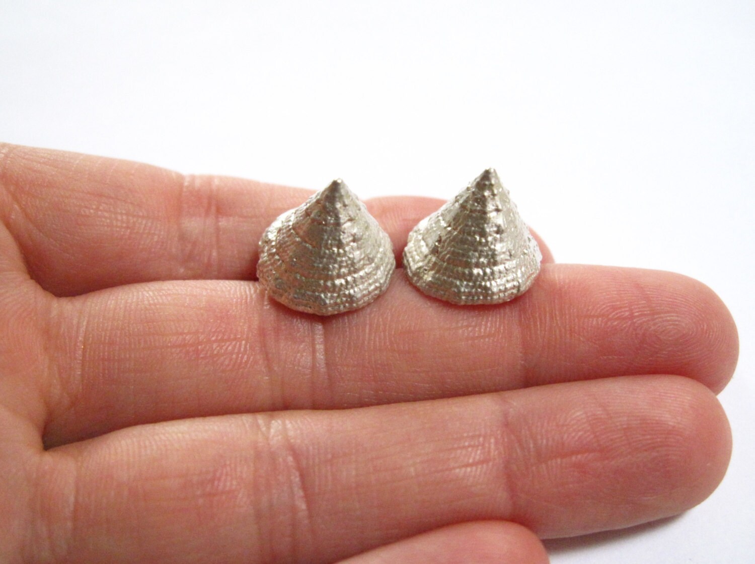 Spike or Cone Shaped Sterling Silver Shell Earrings, Seashell Earrings ...
