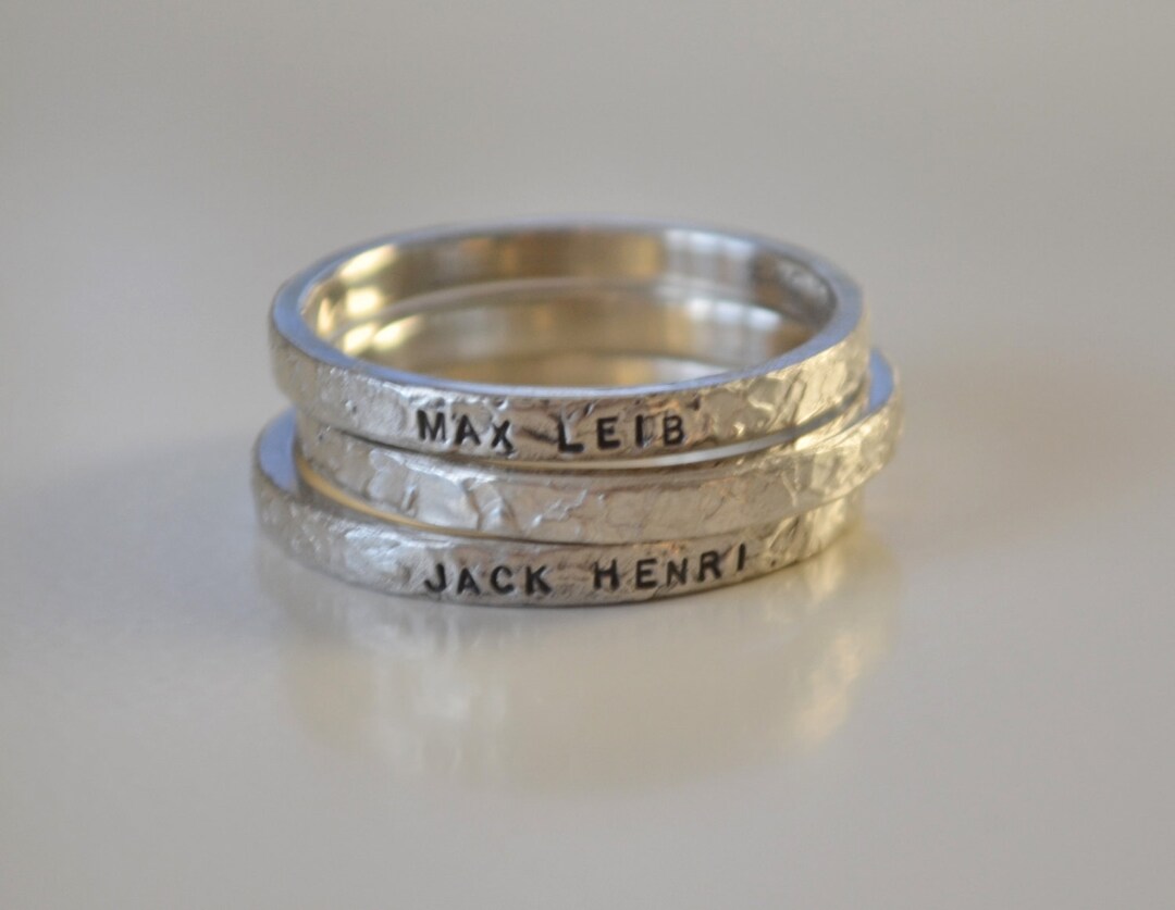 Personalized Hand Stamped Name Rings, Baby Name Rings With Birthdate ...
