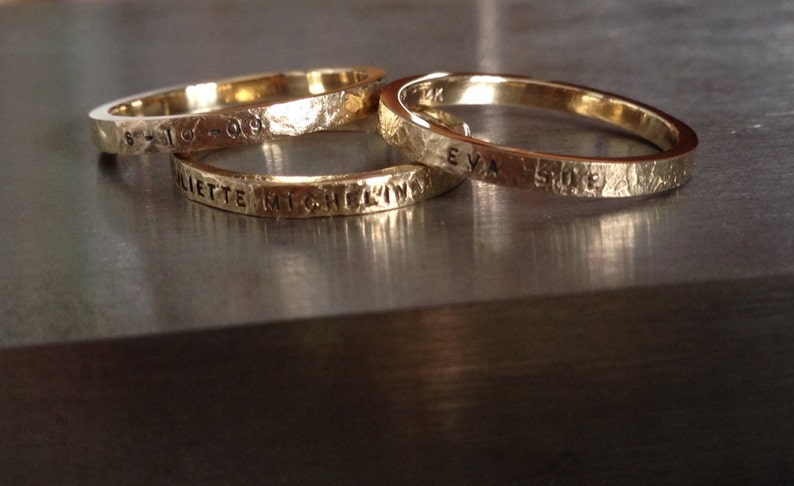 14k Gold Personalized Hand Stamped Name Rings With Date, Baby Name ...