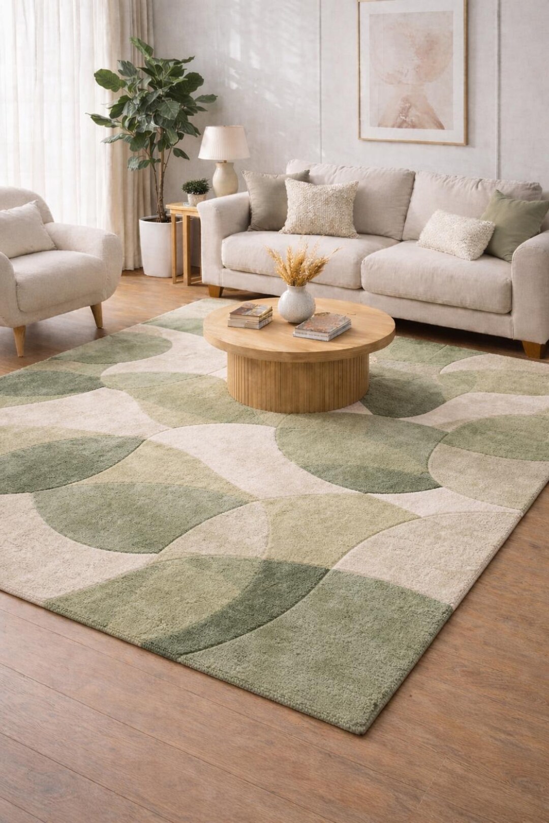 Modern Sage Green Hand-tufted Geometric Area Rug | Soft 3D Textured ...
