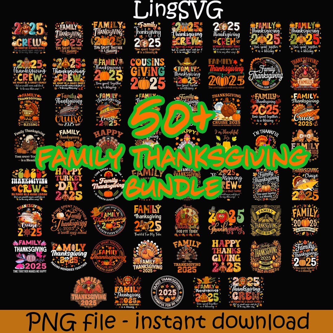 50+ Family Thanksgiving 2025 PNG Bundle,funny Turkey Family Reunion ...