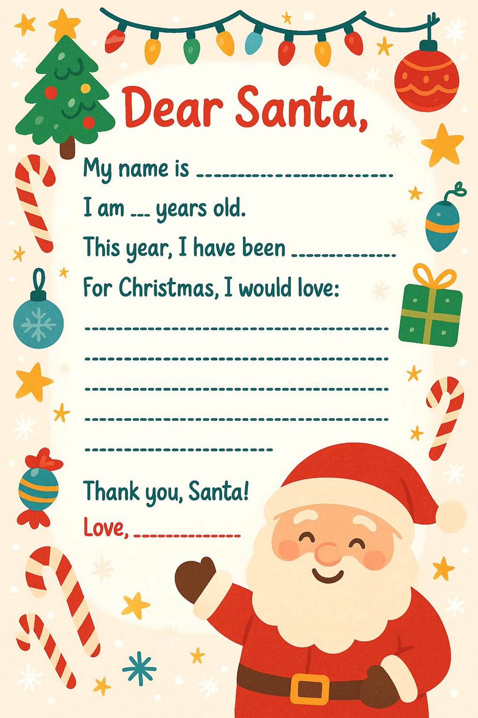 Lettera stampabile di Babbo Natale – Lista dei desideri di Natale per ...
