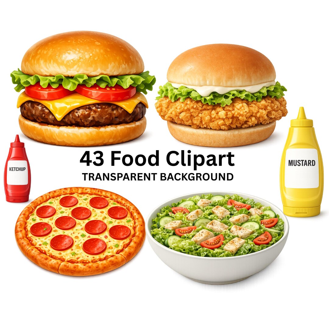 Food Clipart Bundle PNG | 43 Fast Food Images | Transparent Background ...