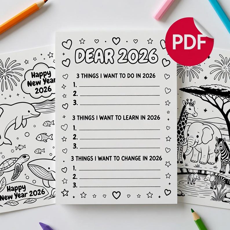 Kids New Year 2026 Activity Coloring Pages | Responsibility & Goal ...