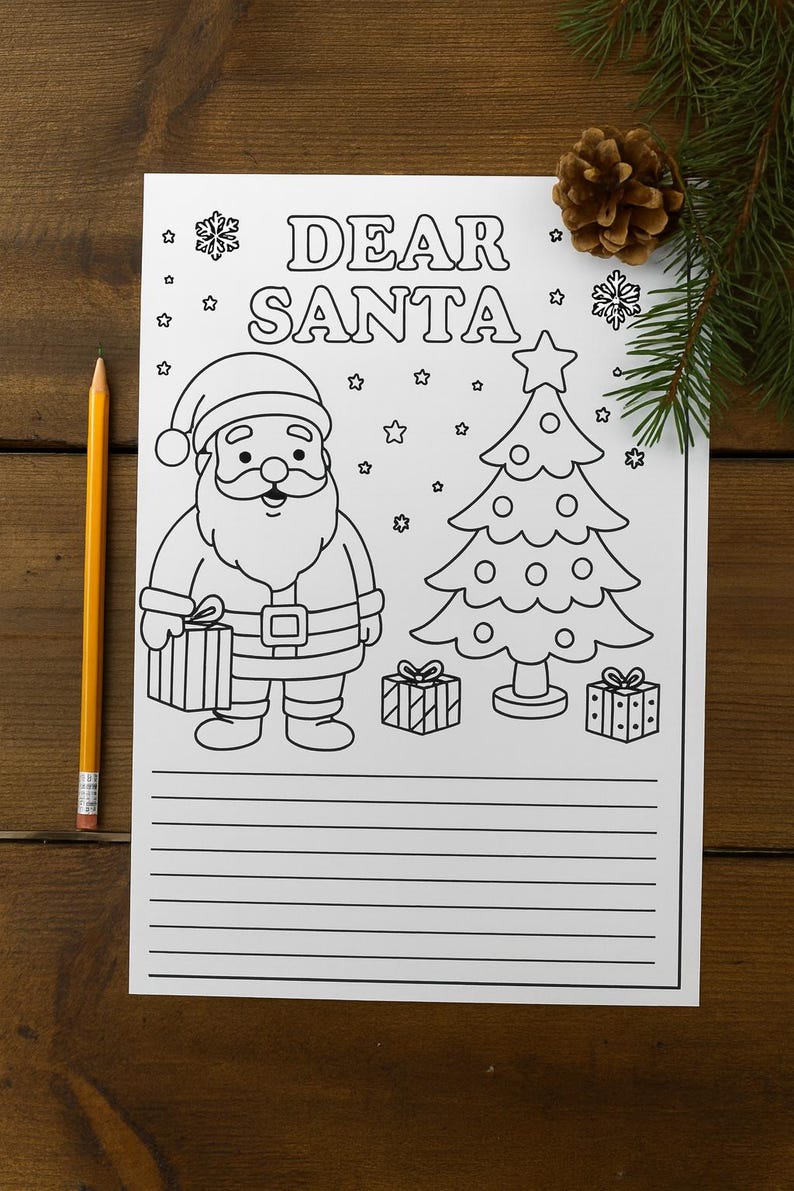 Dear Santa Letter Printable Coloring Pages Kids Christmas Wish List ...