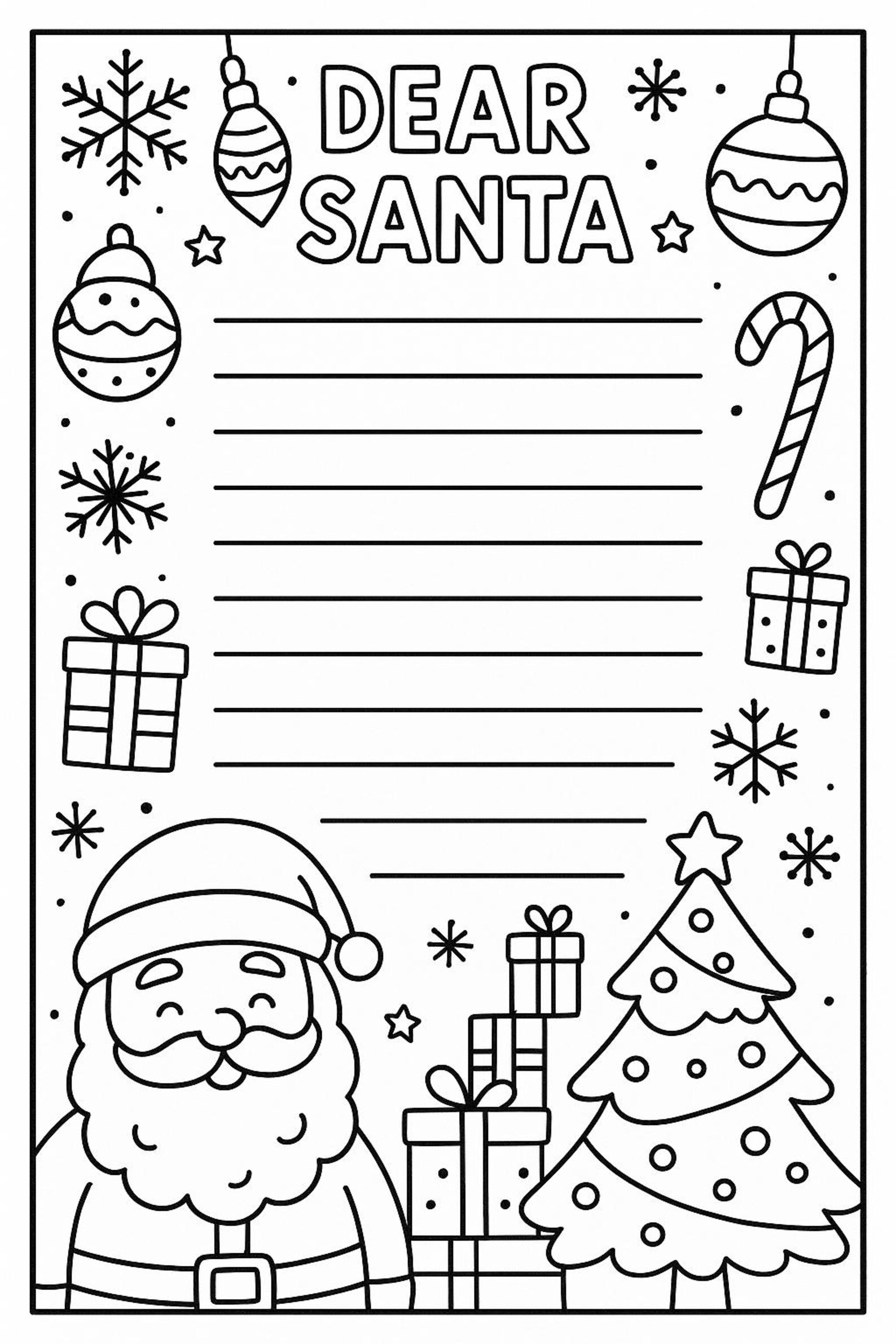 Dear Santa Letter Template Printable – Christmas Coloring Page for Kids ...