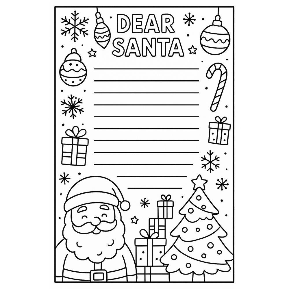 Dear Santa Letter Template Printable – Christmas Coloring Page for Kids ...