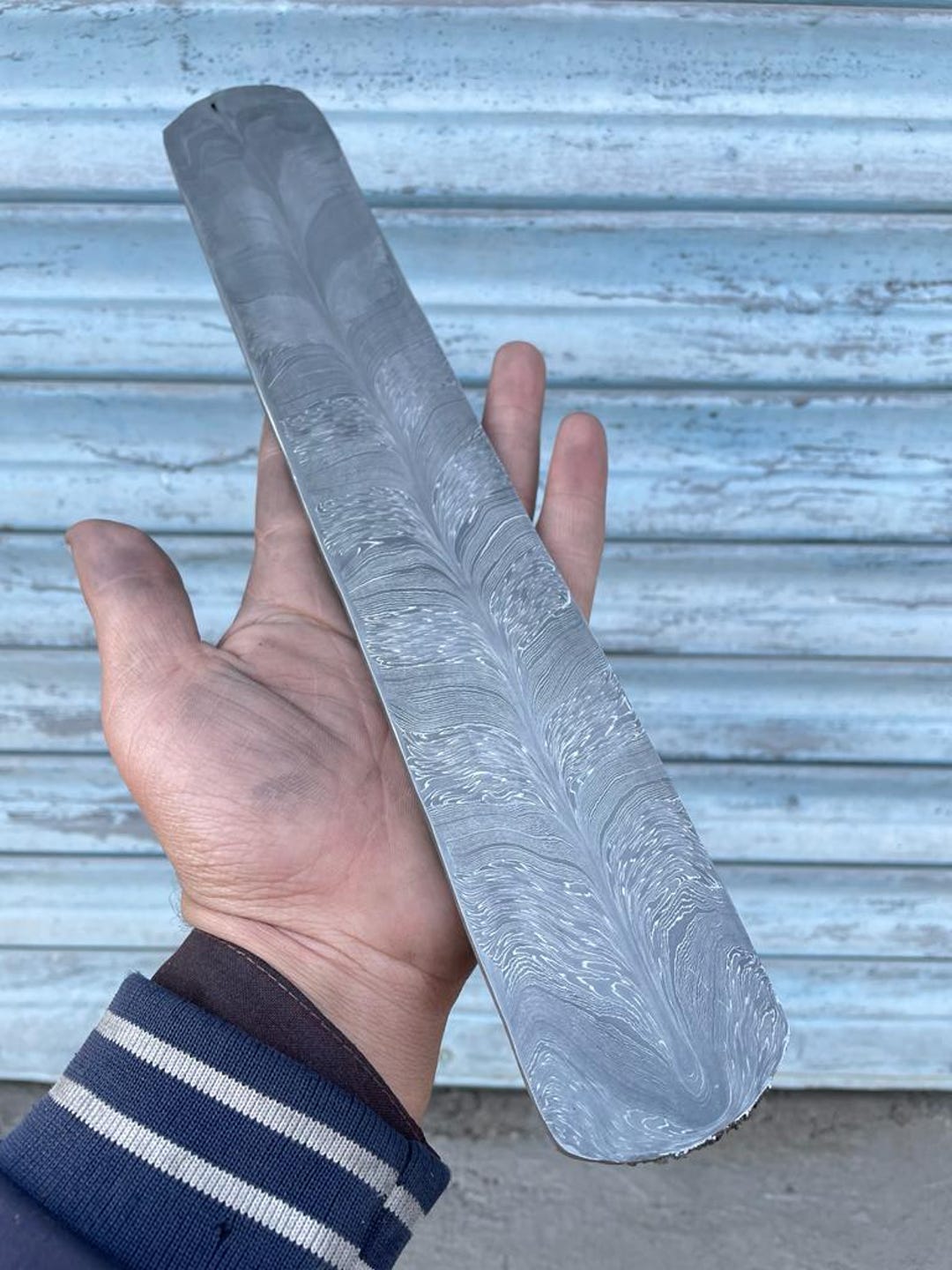 Feather Pattern Damascus Steel Billet Blank Hand Forged Knife Making ...