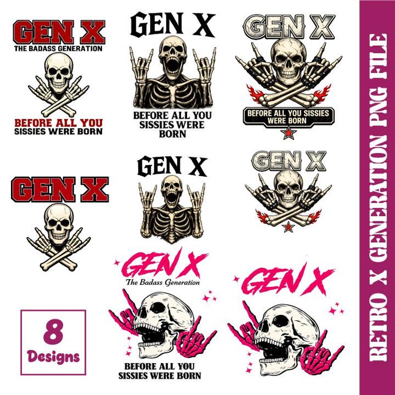 Retro Gen X Skull PNG Bundle, Sublimation Designs (digital Download - Etsy