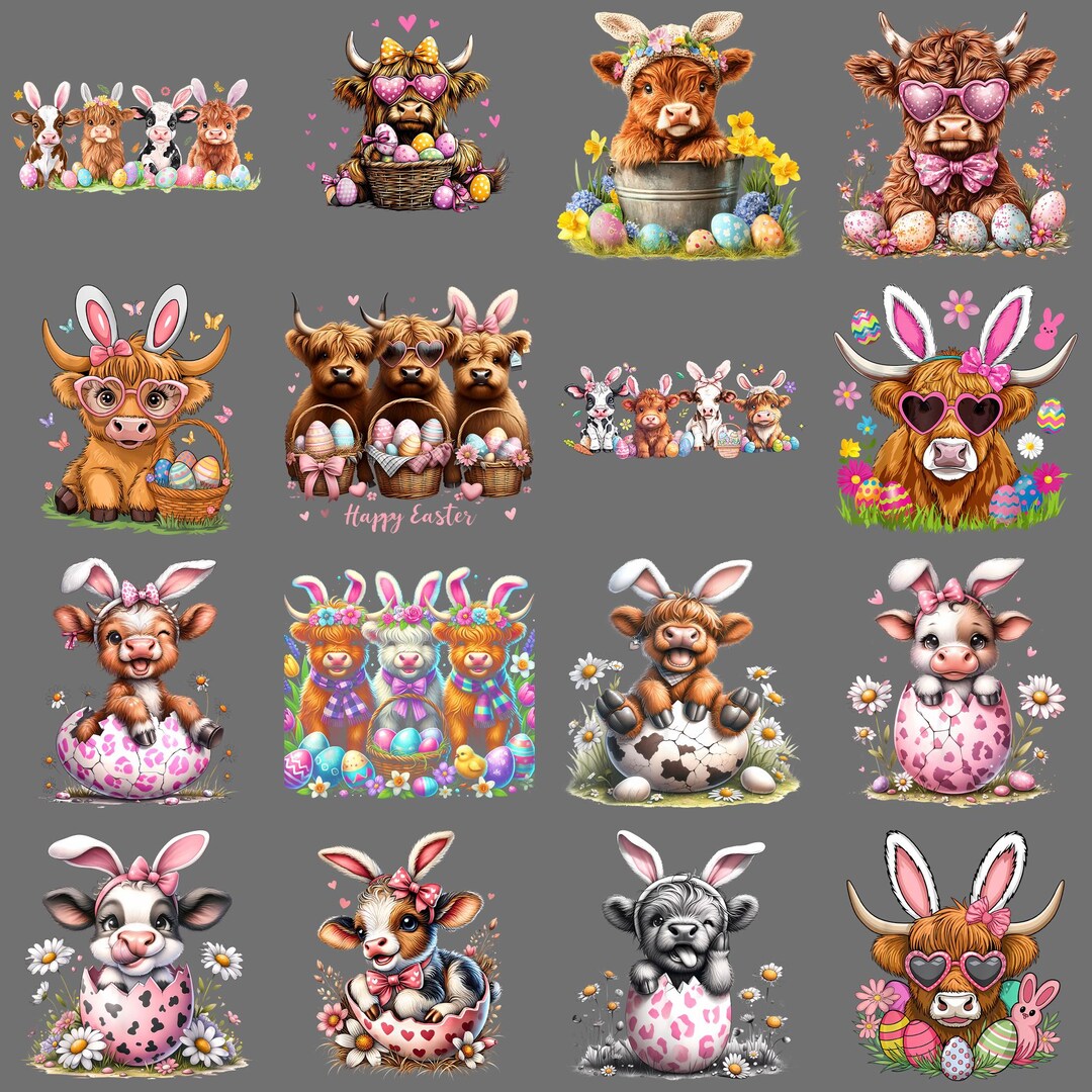 Funny Cow Easter Rabbit PNG, Cute Highland Cow Lover Easter Day ...