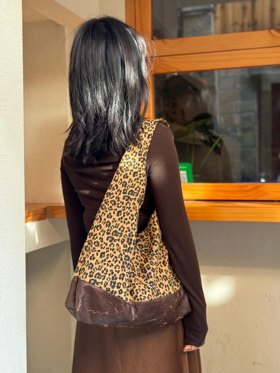 Handmade Leopard Print Hobo Bag With Cracked Leather Base - Autumn ...