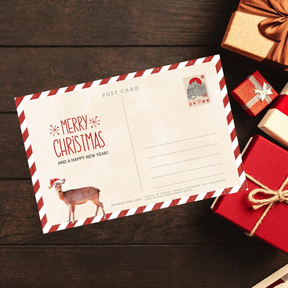Christmas Postcard | Printable Holiday Postcards 4x6 | Red Stripe ...