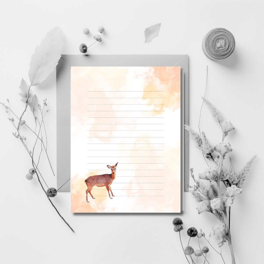 Japanese Deer Stationery | Japandi Watercolor Writing Paper (digital ...
