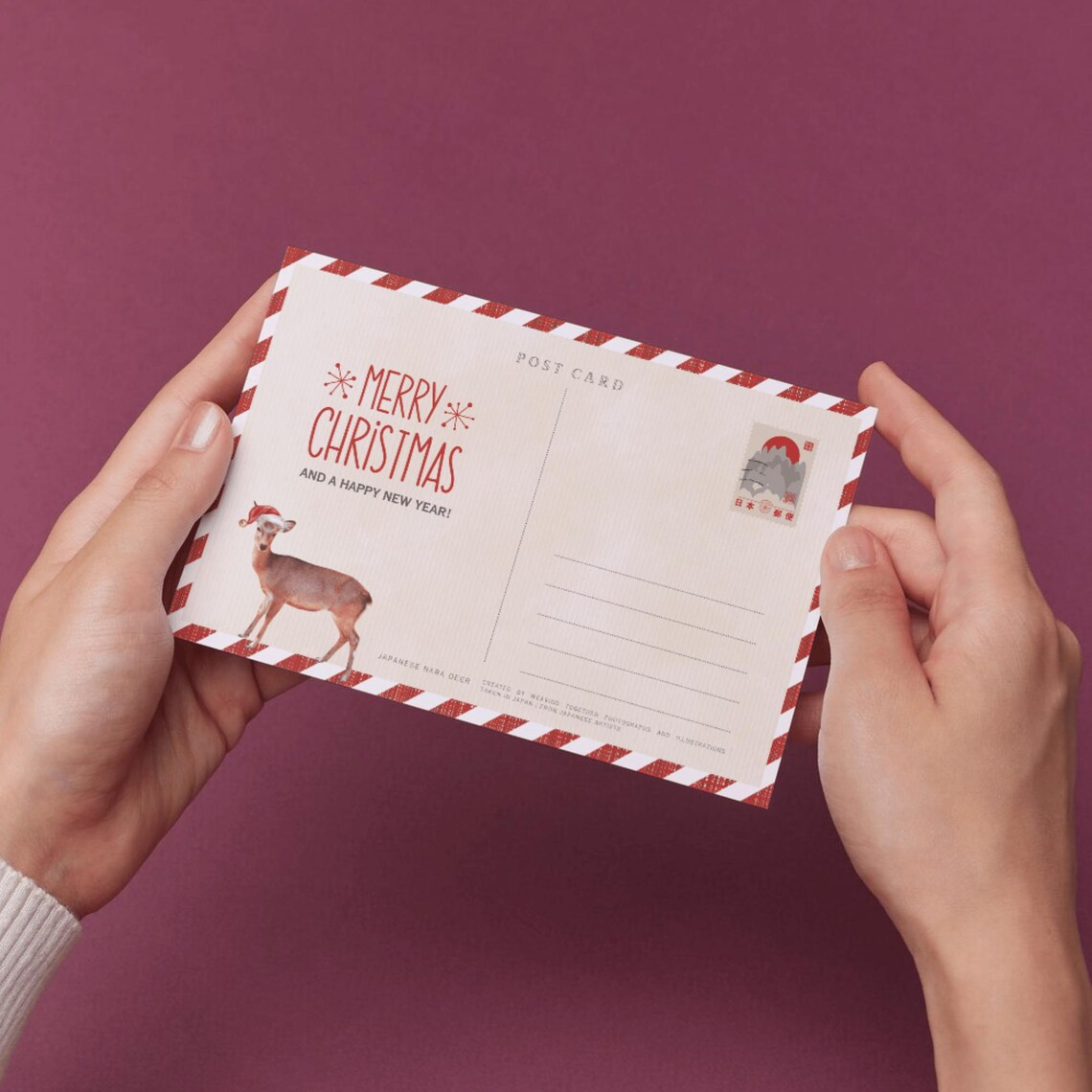 Christmas Postcard | Printable Holiday Postcards 4x6 | Red Stripe ...