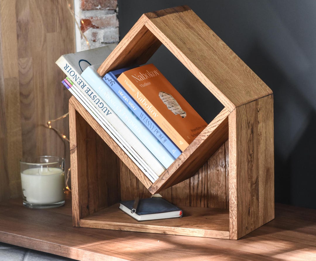 Solid Oak Bookshelf – Mini Book House | Small Wooden Shelf for Desk ...