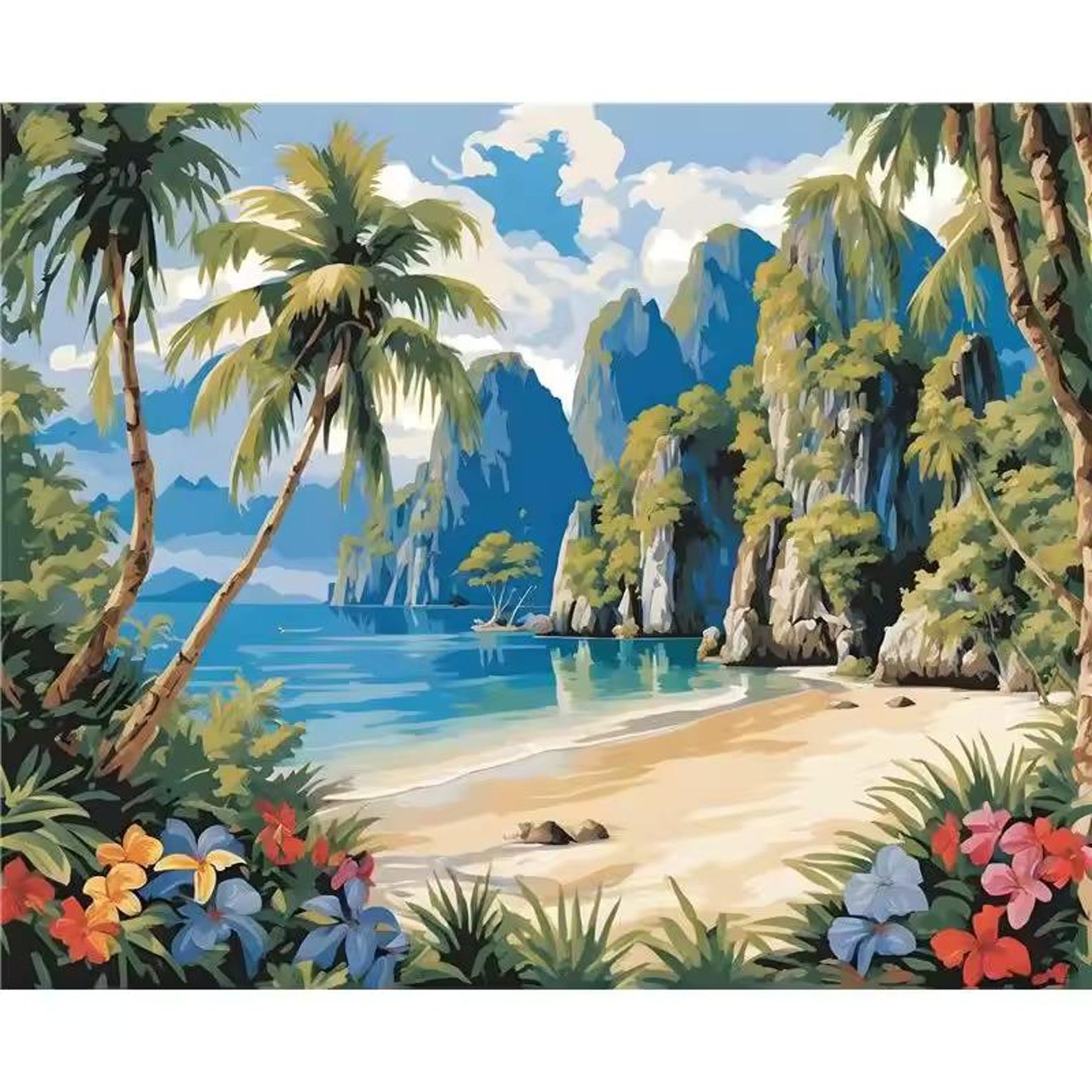 Tropical Beach Paint by Number Kit | Palm Tree Hidden Paradise Wall Art ...