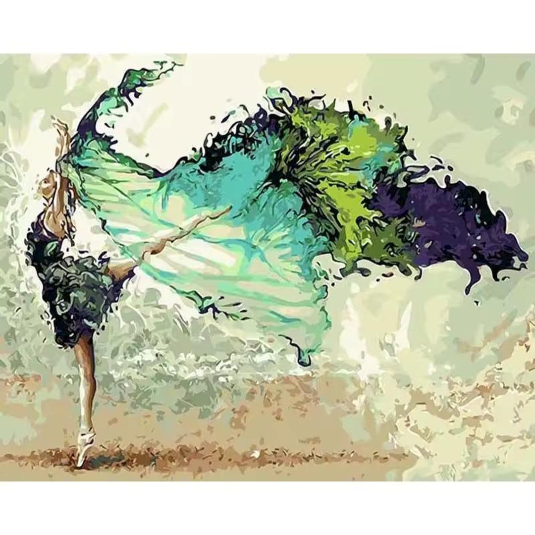 Ballet Dancer Paint by Number Kit for Adults | Abstract Green Dress ...