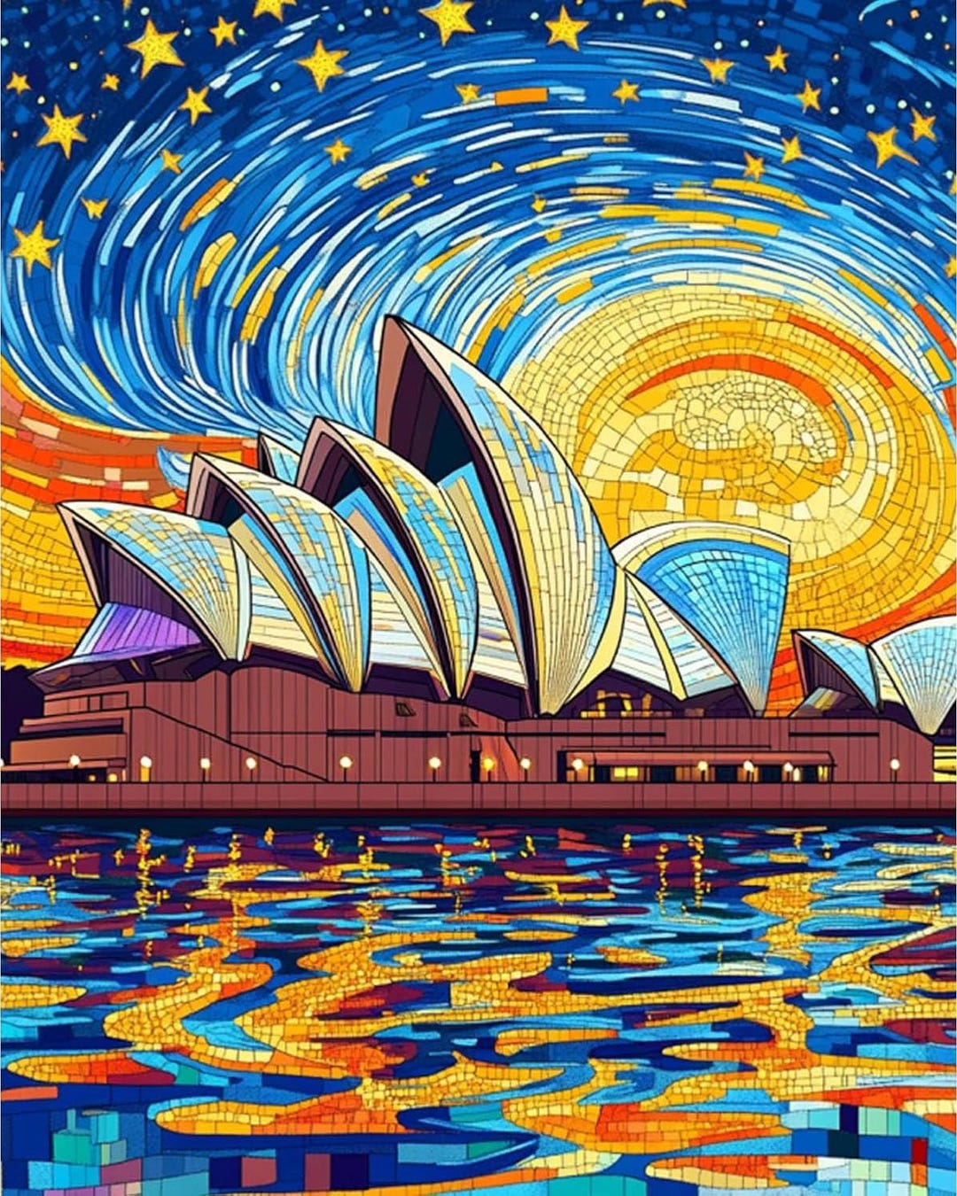 Sydney Opera House Starry Night Paint by Number Kit | Mosaic Cityscape ...