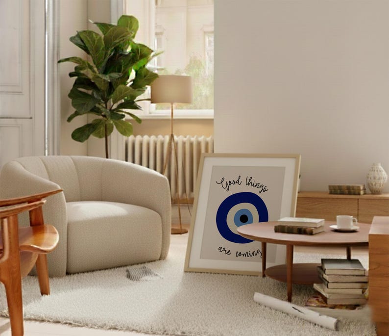 Good Things Are Coming Nazar Art, Evil Eye Protection Poster, Blue ...