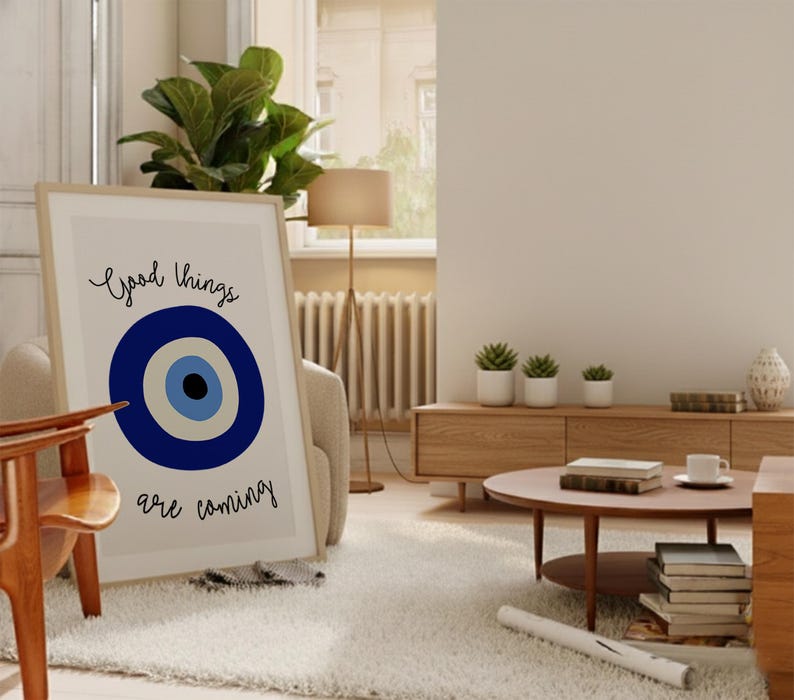 Good Things Are Coming Nazar Art, Evil Eye Protection Poster, Blue ...