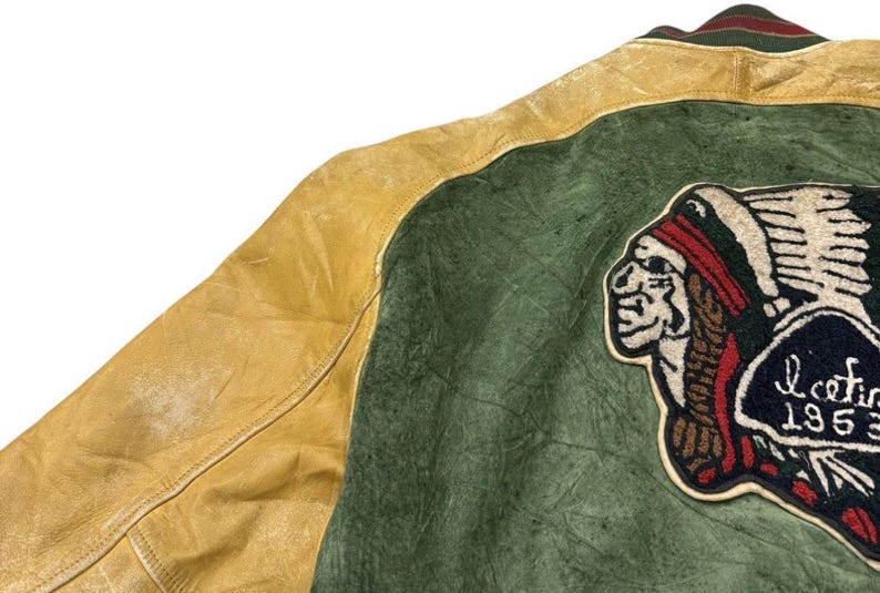 RARE!! Vintage Ice Fire 1953 Red Indian Pig Skin Leather Varsity Bomber ...