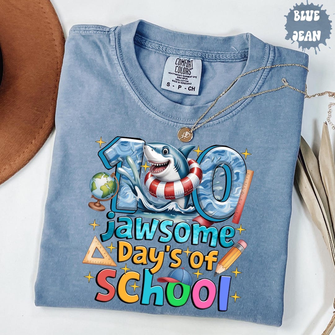 100 Days of School Shirt, Comfort Colors Jawsome Shark 100th Day of ...